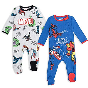 Marvel Avengers Captain America Iron Man Newborn Baby Boys 2 Pack Sleep N' Play Coveralls 3-6 Months