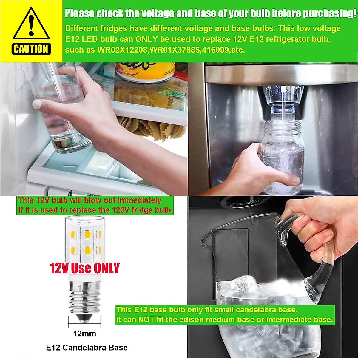 Makergroup 12V E12 LED Bulbs for Particular 12V Refrigerator Light Bulb Ice Maker Water Dispenser WR02X12208, WR01X37886, 416099 Daylight White 6000k Non Dimmable Pack of 2