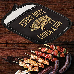 LEVLO Funny Pig Pork BBQ Grill Oven Mitt with Hot Pads Pig BBQ Lover Gifts Every Butt Loves A Good Rub Pot Holder for Friend Family Pork Rub (Every Butt Loves)