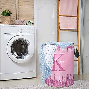 Personalized Hampers Custom Laundry Basket Pink Flow With Name Custom Laundry Hamper Dirty Clothes Basket Collapsible Storage Basket With Handle For Bathroom Living Room Bedroom