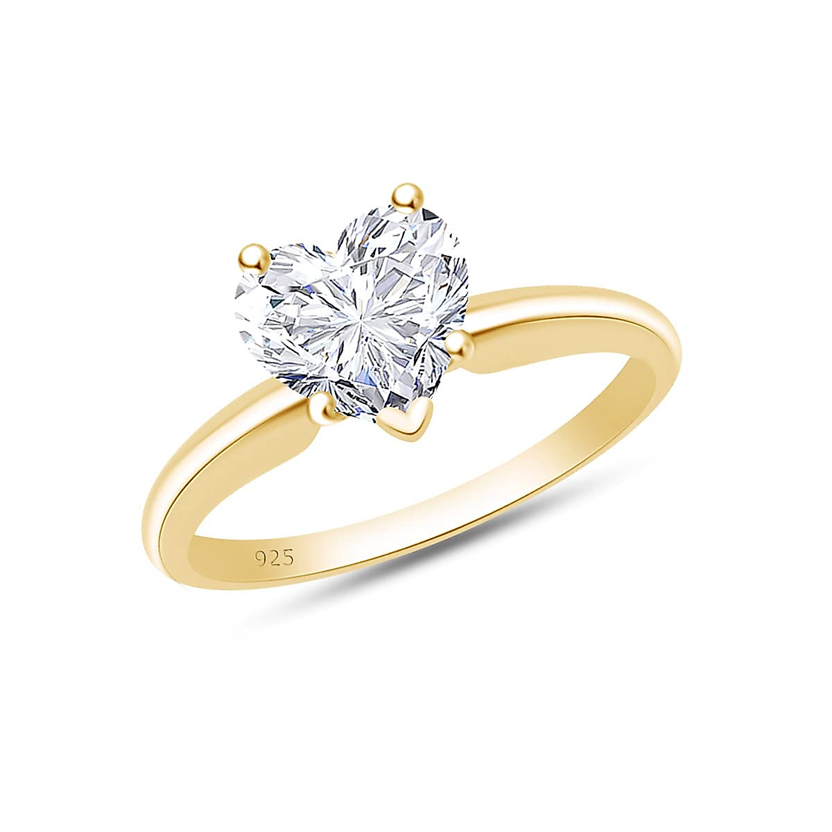 Jewel Zone US Heart Shaped White Cubic Zirconia Anniversary Solitaire Ring in 14k Yellow Gold Over Sterling Silver (4.00 cttw) Ring Size-5