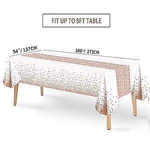 FECEDY 6 Packs 54"x108" Rose Gold Wave Point White Disposable Plastic Table Cover Waterproof Tablecloths for Rectangle Tables up to 8 ft in Length Party Decorations