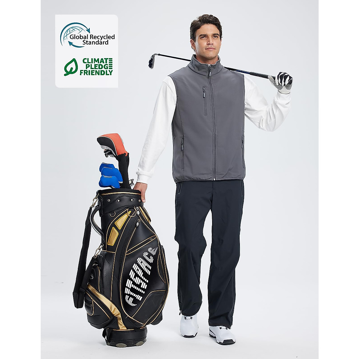 fit space Men's Lightweight Vest Softshell Sleeveless Windproof Jacket with Zipper Pcoket Cycling Travel Hiking Running Golf (Grey, Large)