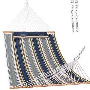 Lazy Daze Hammocks 12 FT Quilted Fabric Hammock with Spreader Bar, 2-Person Double Hammock with Chains and Pillow, Outdoor Hammock for Outside Patio Poolside Backyard Beach, 450 lbs Capacity, Froest