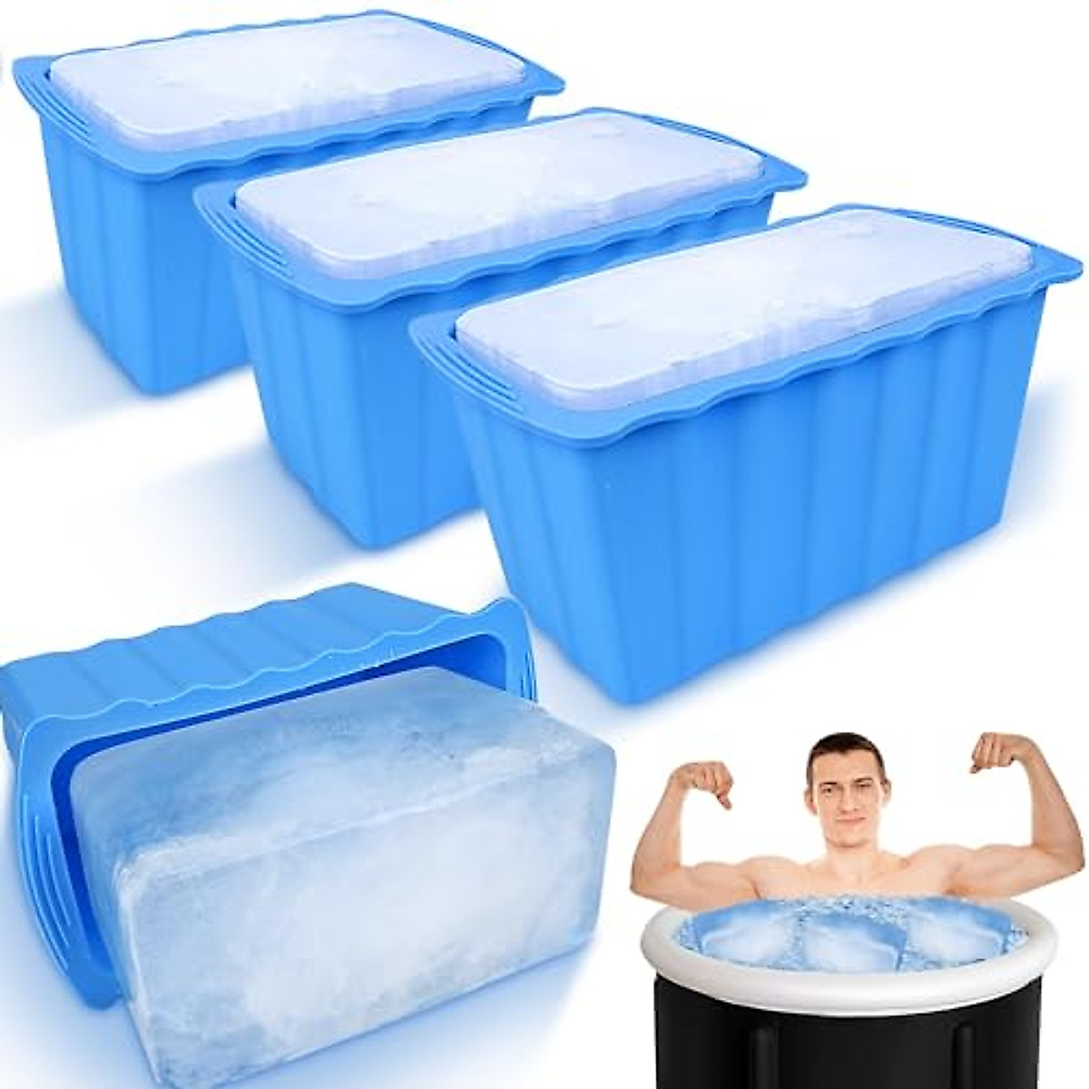 Haldane 4PC Extra Large Ice Cube Molds 25LB Ice Bath Water Chiller Giant Ice Block Molds Silicone Ice Block Maker For Home, Thicker Big Ice Cube Tray Reusable Athletes Cold Plunge Accessories