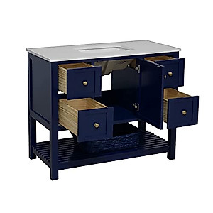 Lakeshore 42-inch Bathroom Vanity (Engineered White/Royal Blue): Includes Royal Blue Cabinet with Engineered White Countertop and White Ceramic Sink