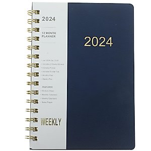 MAGICLULU 2024 Daily Planner One Page Per Day Monthly Agenda Planner Spiral Yearly Schedule Notepad Work Planning Notebook for Home Office Supplies Blue