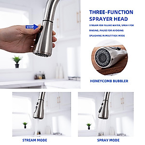 HGHGK Touch on Kitchen Faucet with Soap Dispenser and Pull Down Sprayer - Single Handle Kitchen Sink Faucet, 1 or 3 Hole Design for Modern Farmhouse Kitchens, Rv, and Bar Sinks(Brushed Nickel)