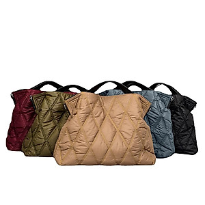 HACODAN Puffer Tote Bag Quilted Crossbody Bag for Women Trendy Puffy Purse Messenger Handbags Down Padded Shoulder Bag (red)