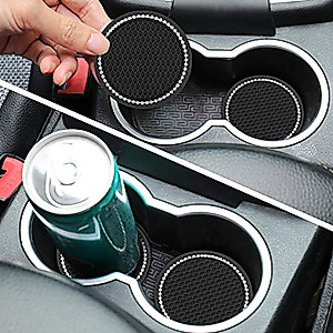 TOOVREN Car Coasters for Cup Holders 4PCS Bling Car Accessories Coasters for Drinks Absorbent Coffee Table Cup Mat Drinking Coaster Silicone Drink Coasters with Holder Home Decor 2.75 Inch Black