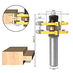 Lock Miter 45 Degree Joint Router Bits + 2Pcs Tongue and Groove Set [1/2-Inch Shank], APLUS 45° Lock Mitre Glue Joint Router Bit + Router Bit Set 3 Teeth T Shape, Wood Milling Cutter Woodworking Tool