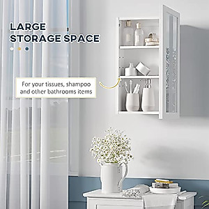 kleankin Wall-Mounted Medicine Cabinet with Mirror, Bathroom Mirror Cabinet with Single Door and Adjustable Shelves, White