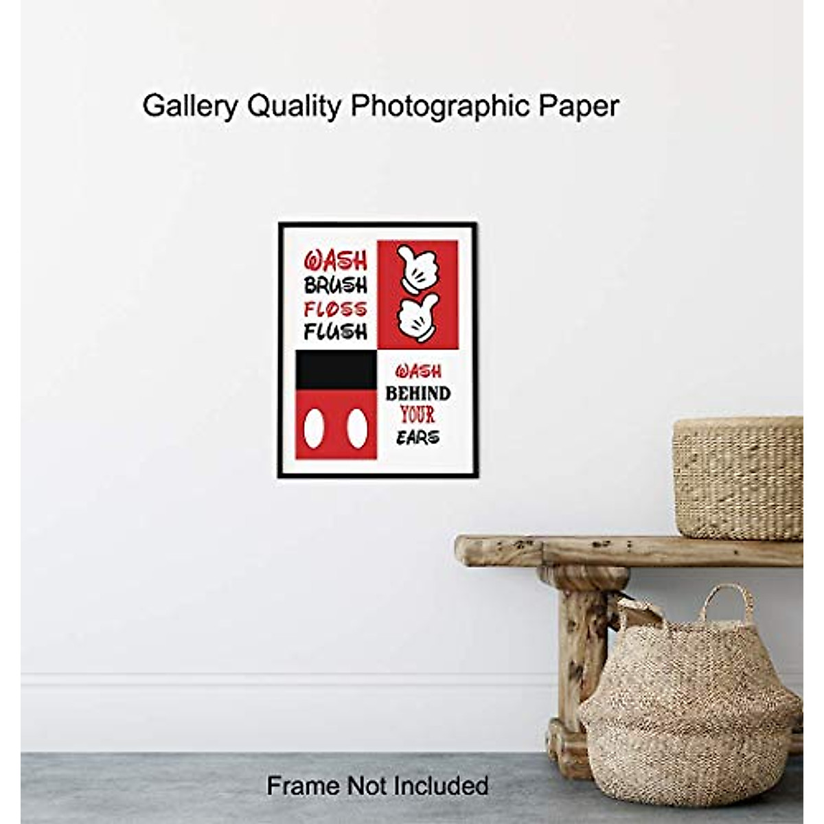 Mickey Bathroom Wall Art Print - Home Decoration, Room Decor For Kids, Childs, Childrens, Baby or Toddlers Bath, Restroom, Powder Room, Guest Bath - Gift for World Fans - 8x10 UNFRAMED print