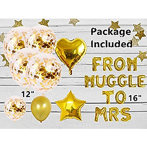 LaVenty Set of 15 From Muggle to Mrs Banner From Muggle to Mrs Balloons Bridal Shower Bachelorette Banner