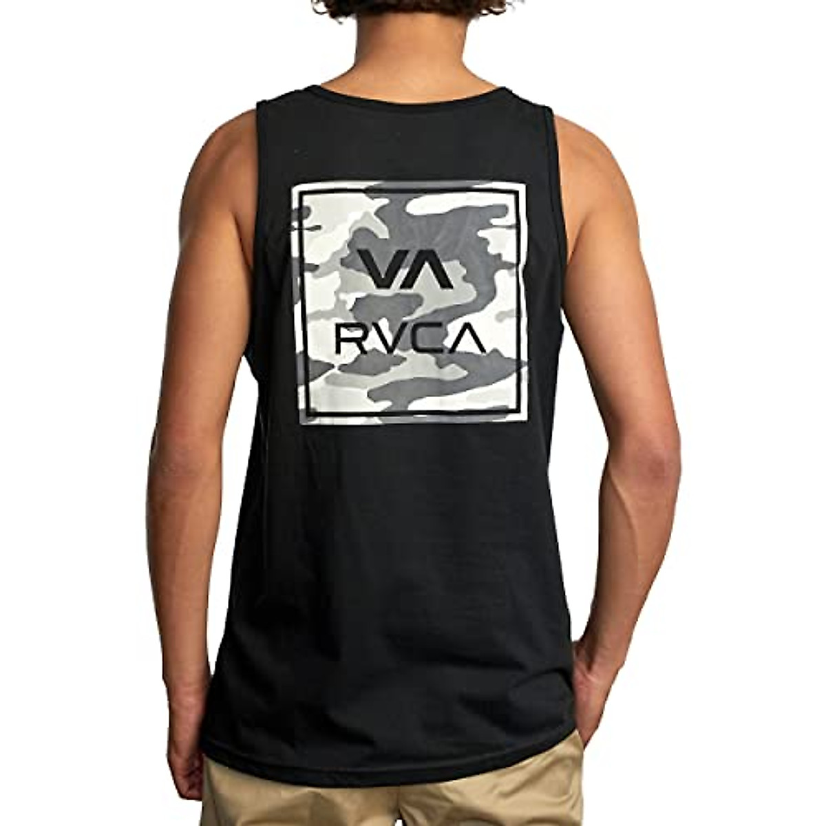 RVCA Men's Graphic Sleeveless Tank Top Shirt, VA ATW Fill/Black, Large