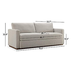 CHERS 76.8" Upholstered Bench Seat Sofa, Wood Base Lounge Sofa with Track Arms, Cushion Back Fabric Loveseat, 2-Seater Boucle Couches for Small Living Room, Bedroom, Office, Off-White