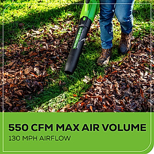Greenworks 40V (130 MPH / 550 CFM / 75+ Compatible Tools) Cordless Brushless Axial Leaf Blower, 4.0Ah Battery and Charger Included