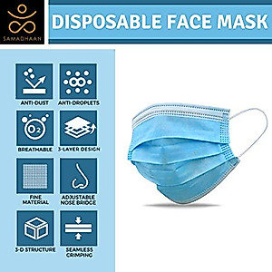 Samadhaan Face Mask, Non Woven Thick 3-Layer Breathable Face Masks with Adjustable Earloop, Mouth and Nose Protection Dust face Mask Disposable (Pack of 50)
