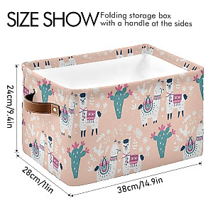 Cute Lama Cactus Dog Toy Baskets Canvas Fabric Collapsible Organizer Basket for Storage Bin for Kids Room Toy Organizer Home Baby Hamper 2 Pieces