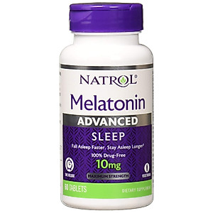 Natrol Advanced Sleep Melatonin Tablets, Maximum Strength 10 mg 60 ea (Pack of 8)