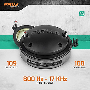 PRV AUDIO 2 Inch Exit Polymide Compression Driver D2500Py - 200 Watts Program Power, 8 Ohm, 100 Watts RMS Power, 109 dB, Compact Mid High Vocal Reproduction for Pro Audio Systems (Single)