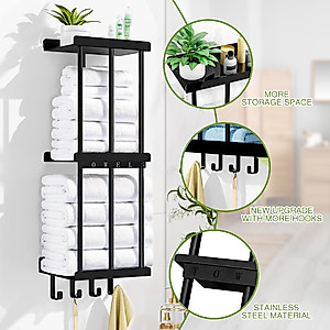 Bathroom Towel Storage Rack 3 Tier Towel Racks for Bathroom Wall Mounted 32 inch with Shelf and 4 Hooks of Rolled Bath Towels
