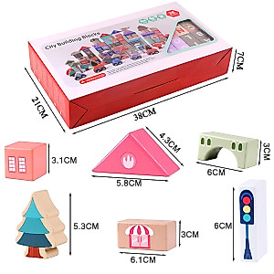 CICITOYWO Wooden Building Blocks Set Wood Kids Construction Stacker Stacking Preschool Learning Educational Preschool Toys Kit for Toddler 3+ Year Old Boy and Girl Gifts