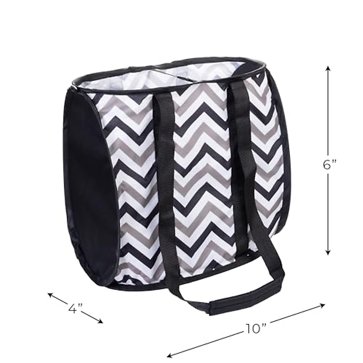 Smart Design Pop-Up Shopping Bag - Reusable - Large - Heavy Duty Polyester - Folds Flat - Supermarket, Trunk Storage - Home Organization (15 x 10 Inch) [Chevron w/Black Trim]