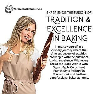 Top Notch Kitchenware Black Walnut French Style Rolling Pin | Tapered Solid Wood Design | Premium Quality for Effortless Baking and Dough Rolling | L18 x W1.75 x H1.75 inches Rolling Pin