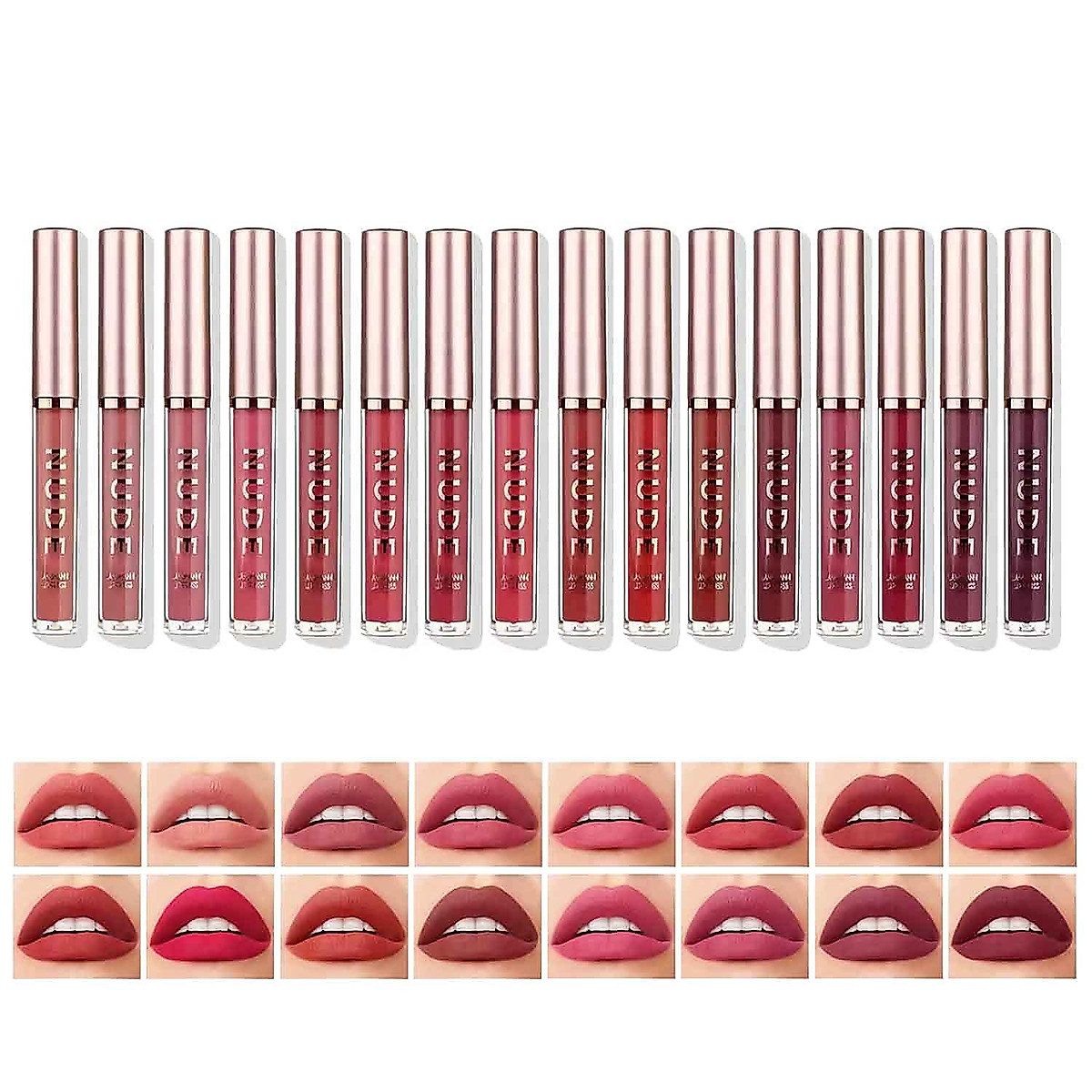 LANGMANNI Matte Liquid Lipstick Makeup Set Velvety Liquid Lipstick Long Lasting Durable Nude Lip Gloss Beauty Cosmetics Set for Girls and Women (16Pcs set)