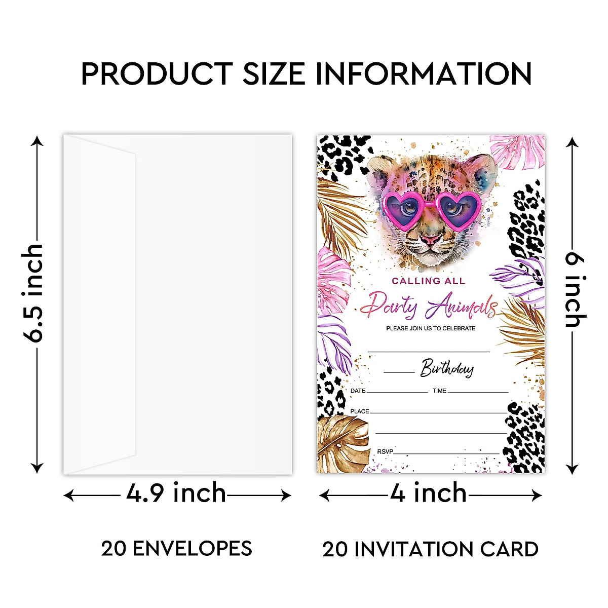 Calling All Party Animal Birthday Party Invitation Cards with Envelopes, Safari Leopard Print Party Invitations, Birthday Celebration Supplies, Double-sided Fill-in bday Invites for Boys Girls - C01