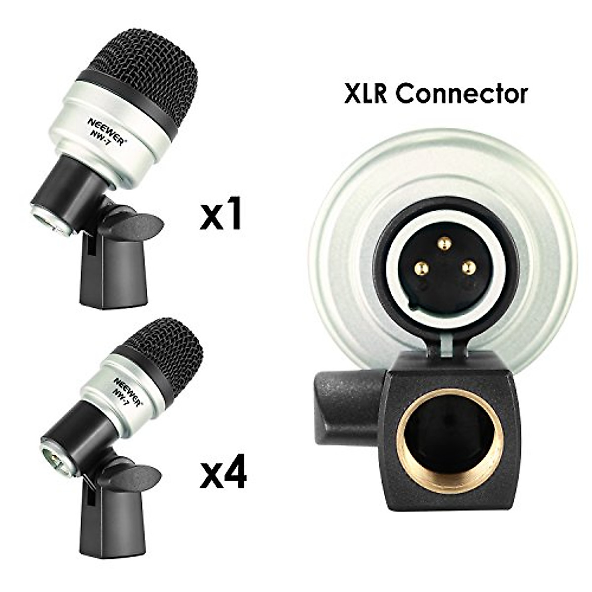 Neewer 7 Piece Wired Dynamic Drum Mic Kit - Kick Bass, Tom/Snare & Cymbals Microphone Set - for Drums, Vocal, Other Instrument - Complete with Thread Clip, Inserts, Mics Holder & Case（NW-7）