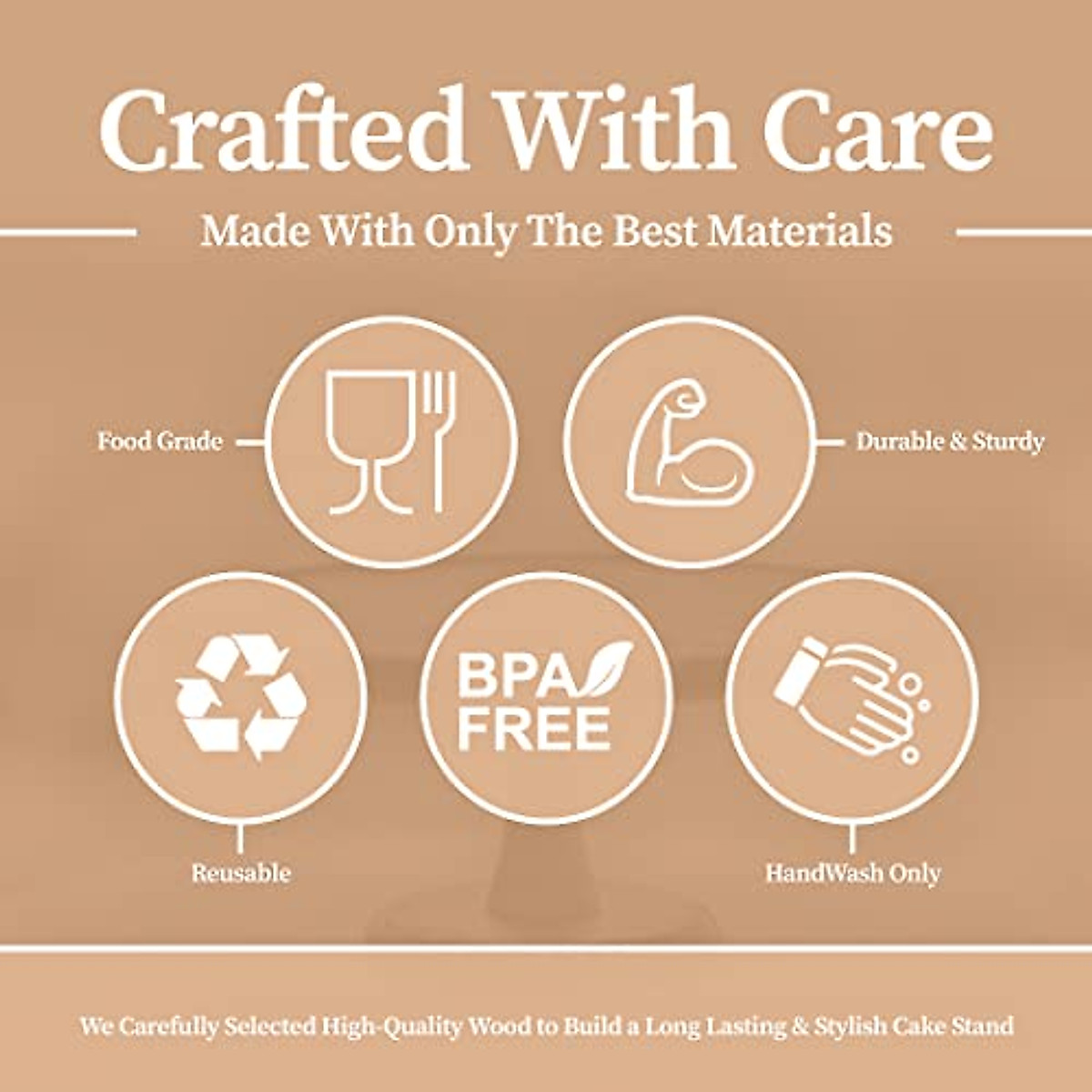 Acacia Wood Cake Stand - 10 inch Durable Rustic Wooden Cake Stand for Weddings Birthday Parties - Pedestal Cake Platter, Cupcake and Dessert Stands for Table by HobbiCo.