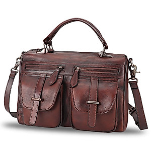 IVTG Genuine Leather Satchel Purse for Women Vintage Handmade Top Handle Bag Crossbody Handbags