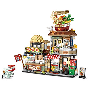 QLT Street View Noodle Shop Mini Building Blocks, MOC Creative Building Toys Model Set for Girls 7-9 Years Old, 870 PCS Simulation Architecture Construction Toy, Gift Idea for Kids Adults