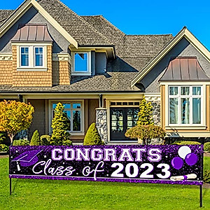 Large Class of 2023 Banner Purple Congrats Grad Banner Backdrop Graduation 2023 Yard Sign for Graduation Party Supplies Graduation Decorations 2023 (Purple)