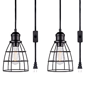 LIT-PaTH Plug in Pendant Lighting, Hanging Light Kits with ON/Off Switch, 15 Feet Cord, Bulbs Not Included, Black, 2-Pack