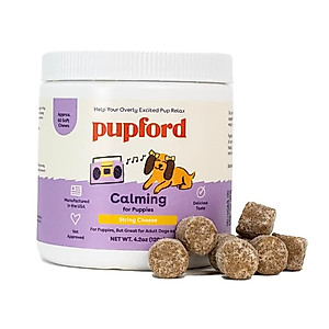 Pupford Calming Supplement for Puppies and Adult Dogs, Made in The USA, Vet Approved, No Artificial Flavors, String Cheese, Net Wt. 4.2 oz (120g)