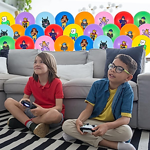 48pcs Game Theme 12in Latex Balloons, Video Game Theme Birthday Party Supplies Decorations for Boys Girls Teens Kids, 8 Unique Avatar Designs, Kauai Sun™