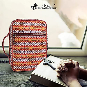 Montana West Bible Covers for Women Men with Leather Bookmark Carrying Book Case Church Bag Bible Protective with Zippered Pocket MWB-6007BR