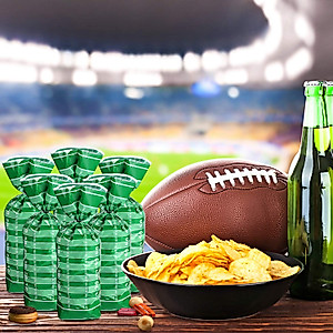 100 Pieces Football Field Plastic Cellophane Treat Bags Wide Bottom Heat Sealable Candy Bags Football Gift Bags with 100 Pieces Silver Twist Ties for Football Party Favor, 11 x 5 x 3 Inch