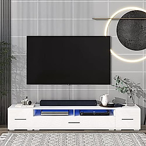BAMACAR LED TV Stand for 90 Inch TV, LED Entertainment Center for 85 80 75 Inch TV Stand White, 70 80 85 90 Inch TV Stand with LED Lights, Modern TV Stand with Storage, Large TV Stand for Living Room