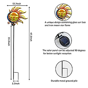 wotieuns Sun Garden Stake Decor Metal Glass Yard Art Decorations Metal Sun Stakes Outdoor Lawn Pathway Patio Flower Bed