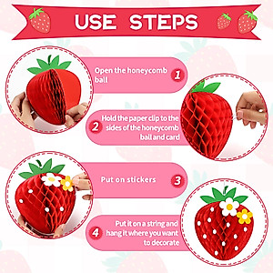 10 Pcs Strawberry Honeycomb Balls Strawberry Birthday Party Decorations Fruit Theme Table Centerpieces Tissue Paper Honeycomb Hanging Decors Strawberry Party Supplies for Baby Shower