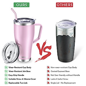 Hamino 30 oz Tumbler with Lid and Straw Handle, Double-Wall Vacuum Travel Coffee Mug with Handle, Stainless Steel Insulated Coffee Tumbler Mug Cup for Home Office Travel HOT COLD Drinks (Dream Pink)