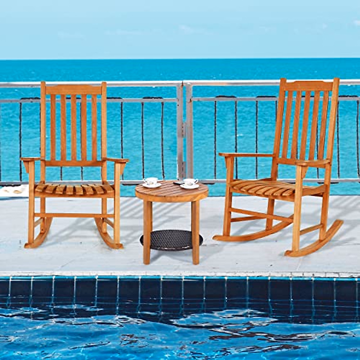 Tangkula Patio Rocking Chair, Indoor Outdoor Wooden Rocker Lounge Chair for Porch Garden Backyard Balcony, Rustic High Back Armchair w/Heavy-Duty 350 LBS Weight Capacity (1)