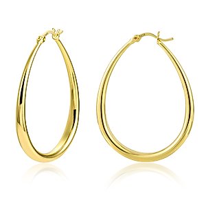 KISSPAT 14K Gold Oval Hoop Earrings for Women Hypoallergenic Sterling Silver Post Drop Dangle Oval Hoop Earrings
