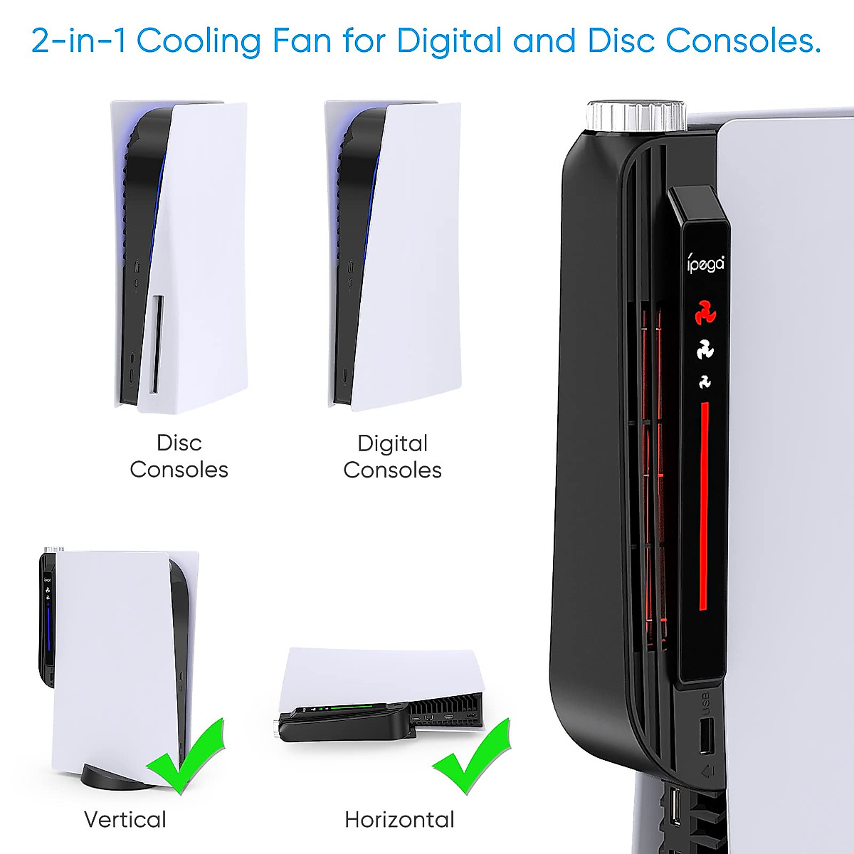 Upgraded Cooling Fan Accessories for PS5, YUANHOT Cooling System Cooler Fan for PS5 Disc and Digital Edition - Black