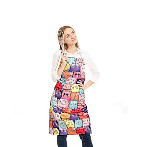 ASPMIZ Floral Aprons for Women with Pockets, Waterproof Chef Apron Women Flowers for Party Painting Gardening, Adjustable Bib Kitchen Cooking Apron for Women Mom Adults Girls, 27.6 x 31.5 Inch, Red