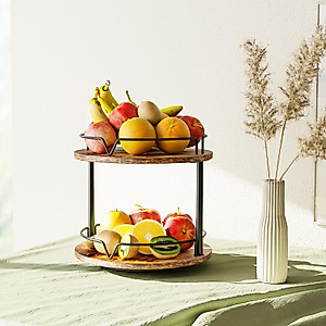 12" Wood Lazy Susan, Rotating Spice Rack, 2 Tier Spice Turntable Organizer, Industrial Turntable Spice Holder, for Kitchen Countertop and Cabinet, Compact and Versatile, Rustic Brown